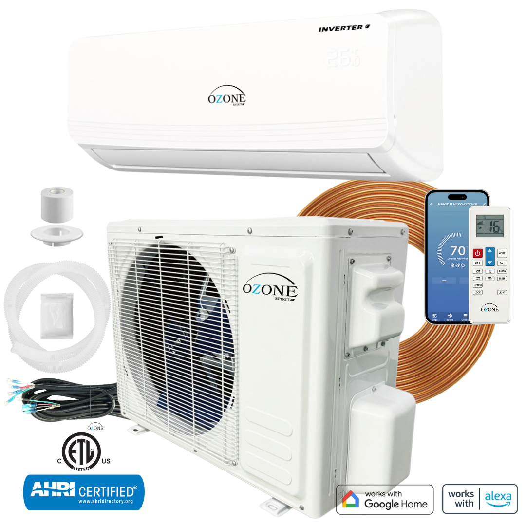 Ozone Model S 12k BTU Mini Split (1 Ton) - 17 SEER2, 8 HSPF2, 110V Wi-