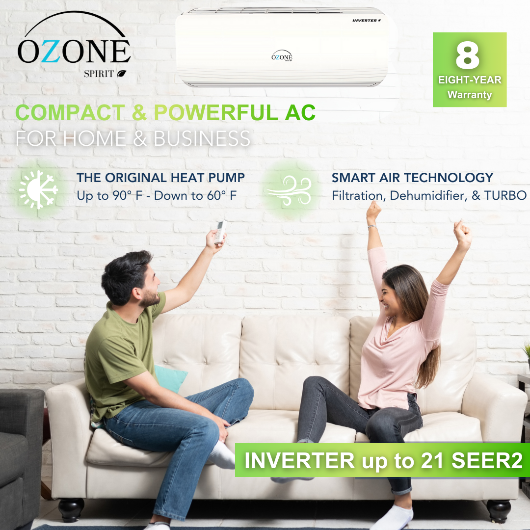 Ozone Model S 12k BTU Mini Split (1 Ton) - 17 SEER2, 8 HSPF2, 110V Wi-